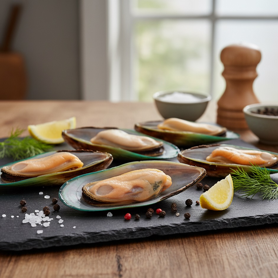 Małże Nowozelandzkie zielone na połówce muszli 800g - O-fish